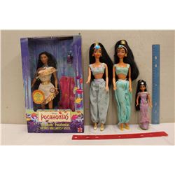 Princess Jasmine Barbie Dolls (3)& A Pocahontas Barbie Doll