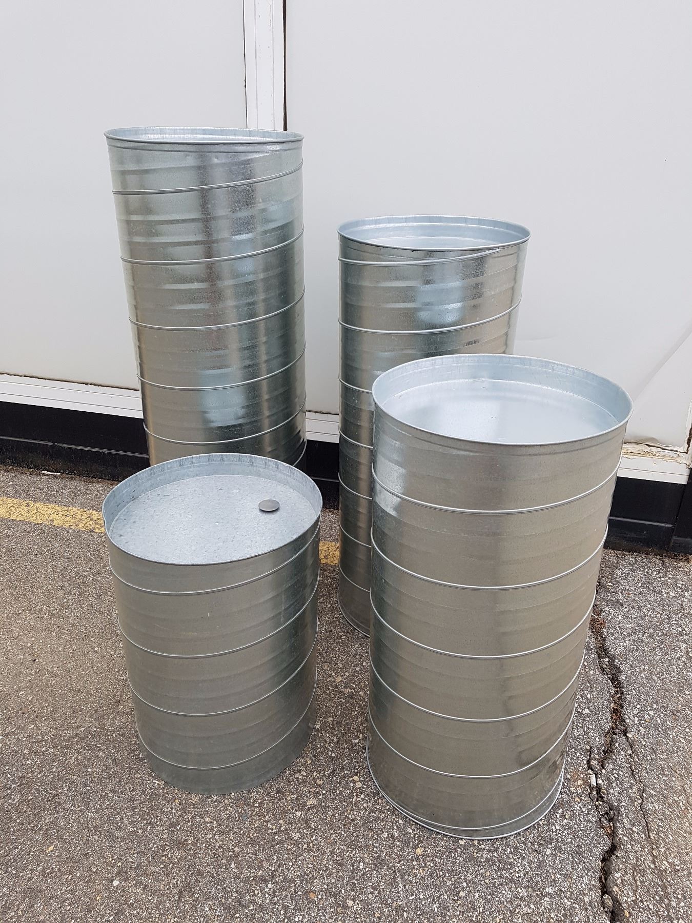 4 Metal Cylinders, Hollow, Display (14.5" Diameter x40"x34"x28"x19.5")