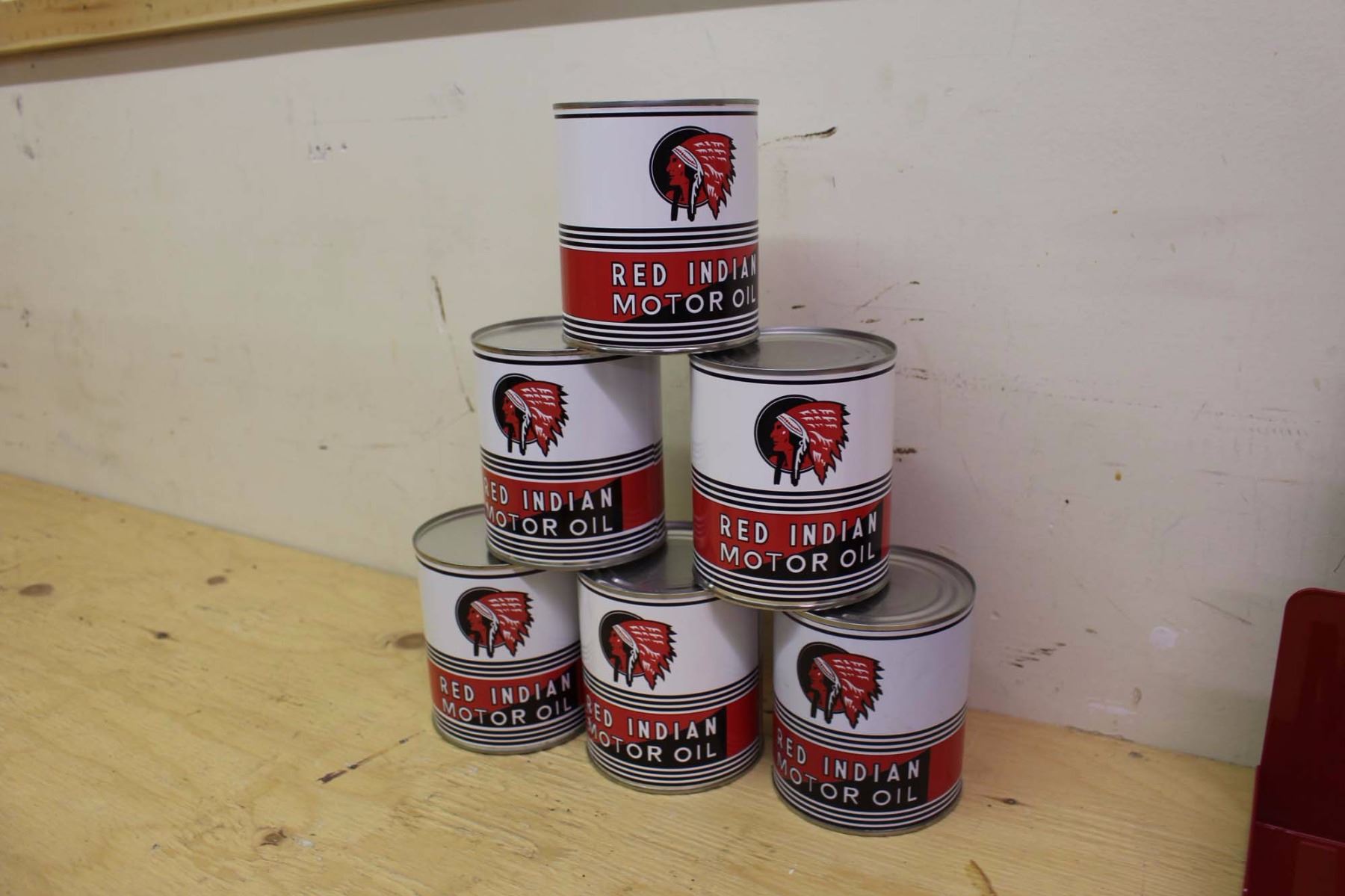 Reproduction Red Indian Oil Display And Set Of Cans