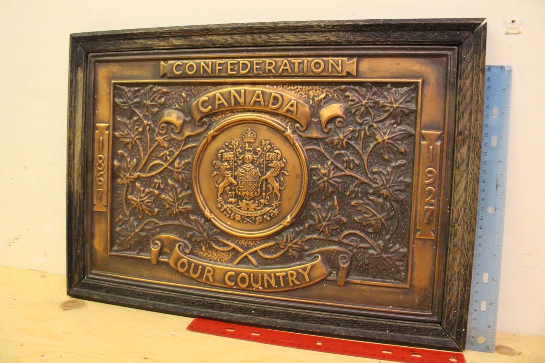 1867-1927 Copper Confederation School Plaque, In Original Oak Frame