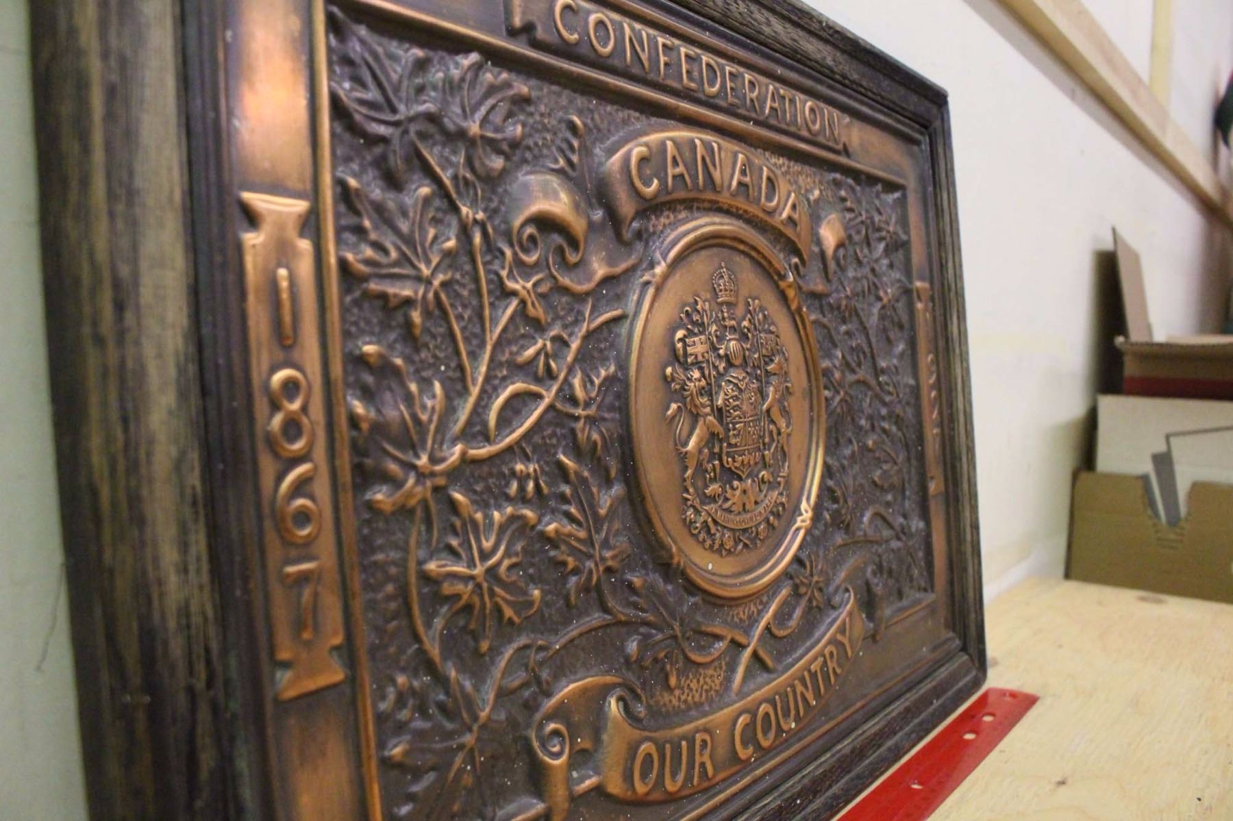 1867-1927 Copper Confederation School Plaque, In Original Oak Frame