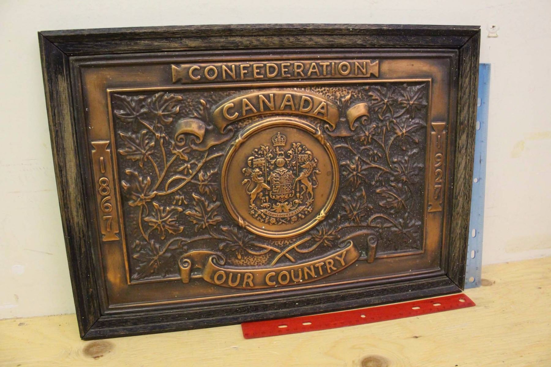 1867-1927 Copper Confederation School Plaque, In Original Oak Frame