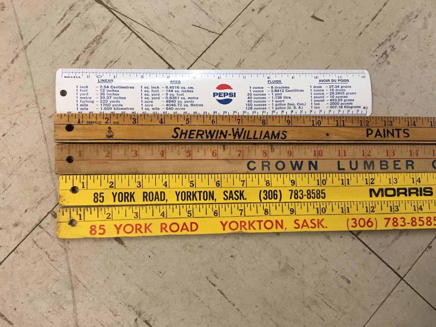 Advertising Metre Yard Stick Ruler Lot (Yorkton, Pepsi, Morris)