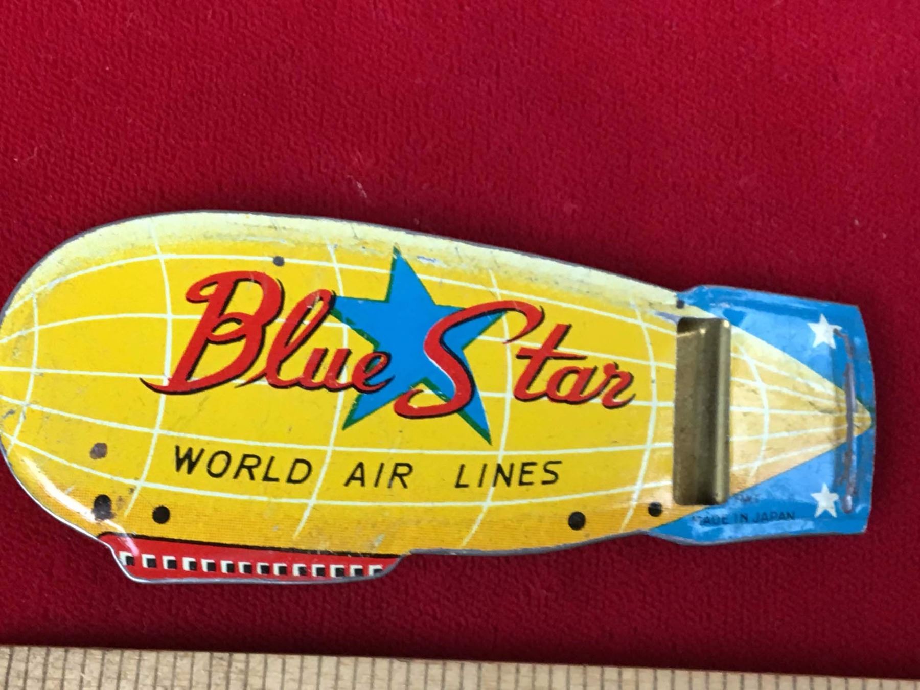 Vintage Tin Toy Whistle, Blue Star Blimp