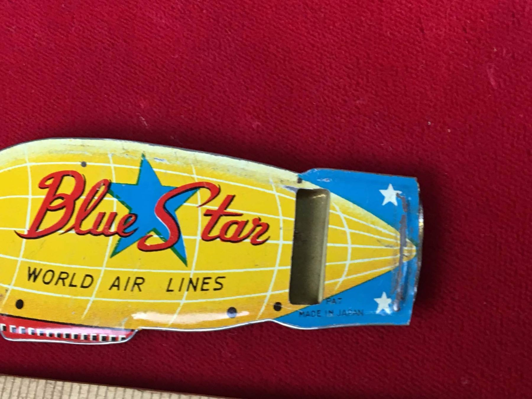 Vintage Tin Toy Whistle, Blue Star Blimp