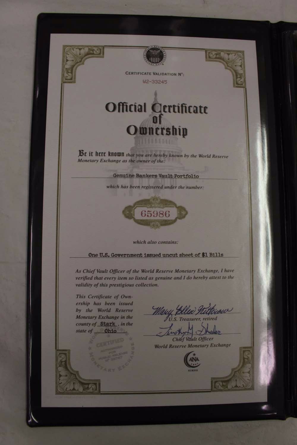 One US Government Issued Uncut Sheet of $1 Bills (2009)