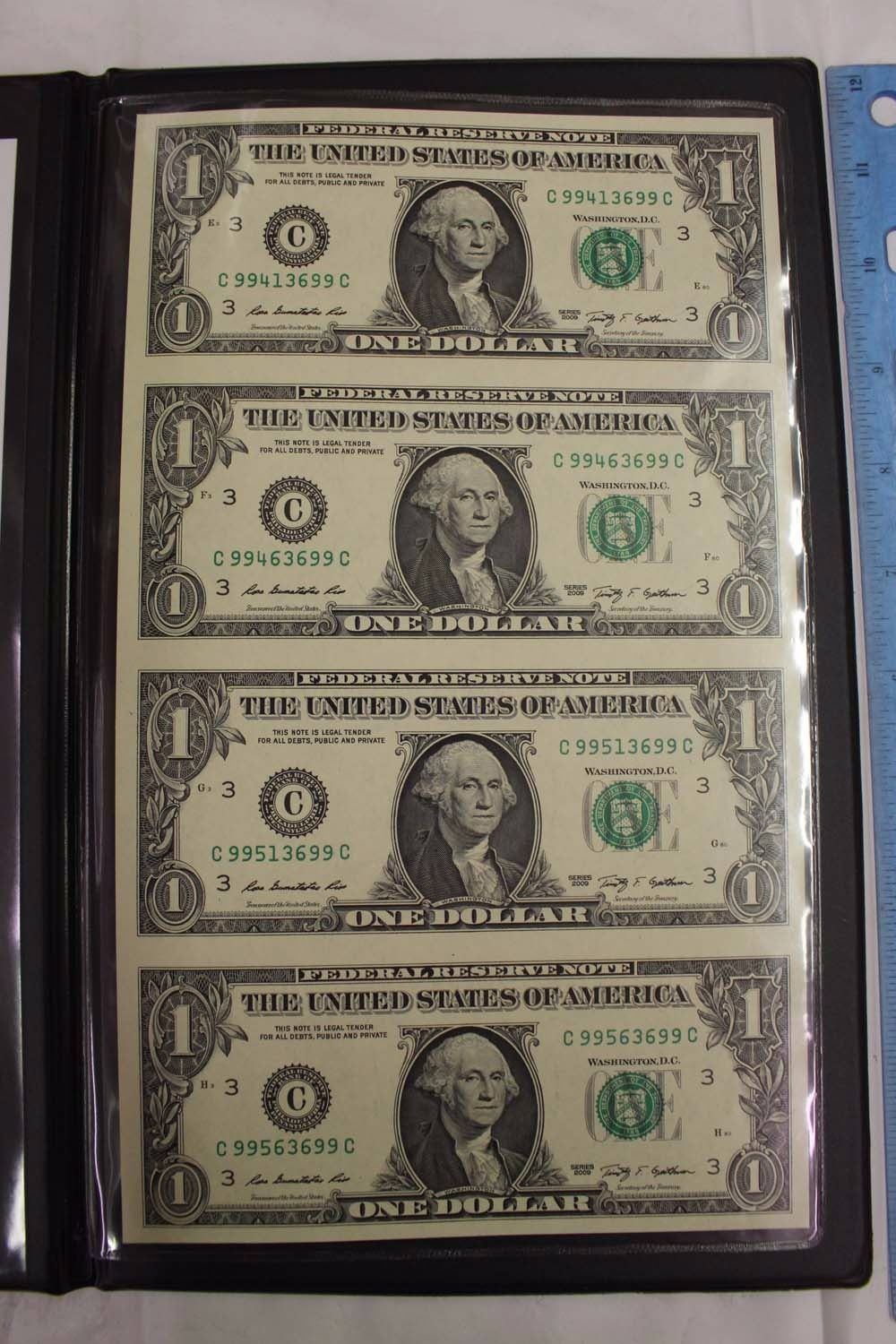 One US Government Issued Uncut Sheet of $1 Bills (2009)