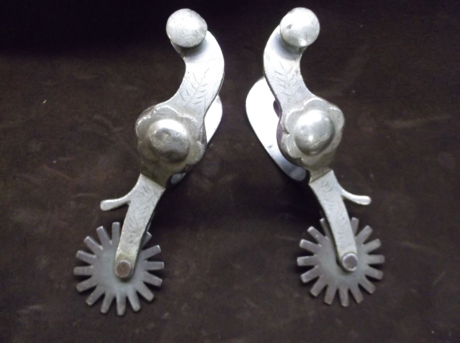 Marked Crockett Spurs- Silver Overlaid- Frontier Pattern- Chap Guards ...