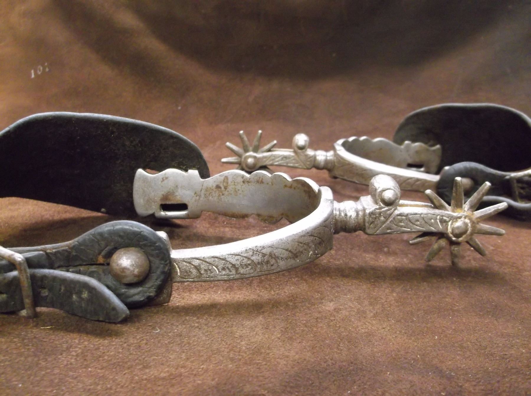 Unmarked Visalia Silver Inlaid Spurs- 4 Heart Pattern- Shanks Double ...