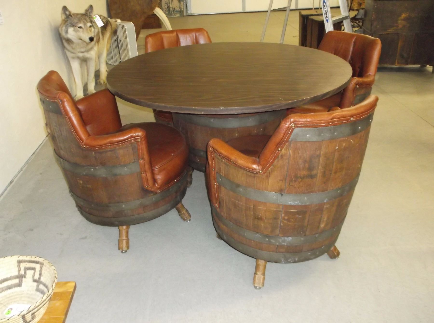 4 Leather Padded Barrel Chair- Round Table With Barrel Base