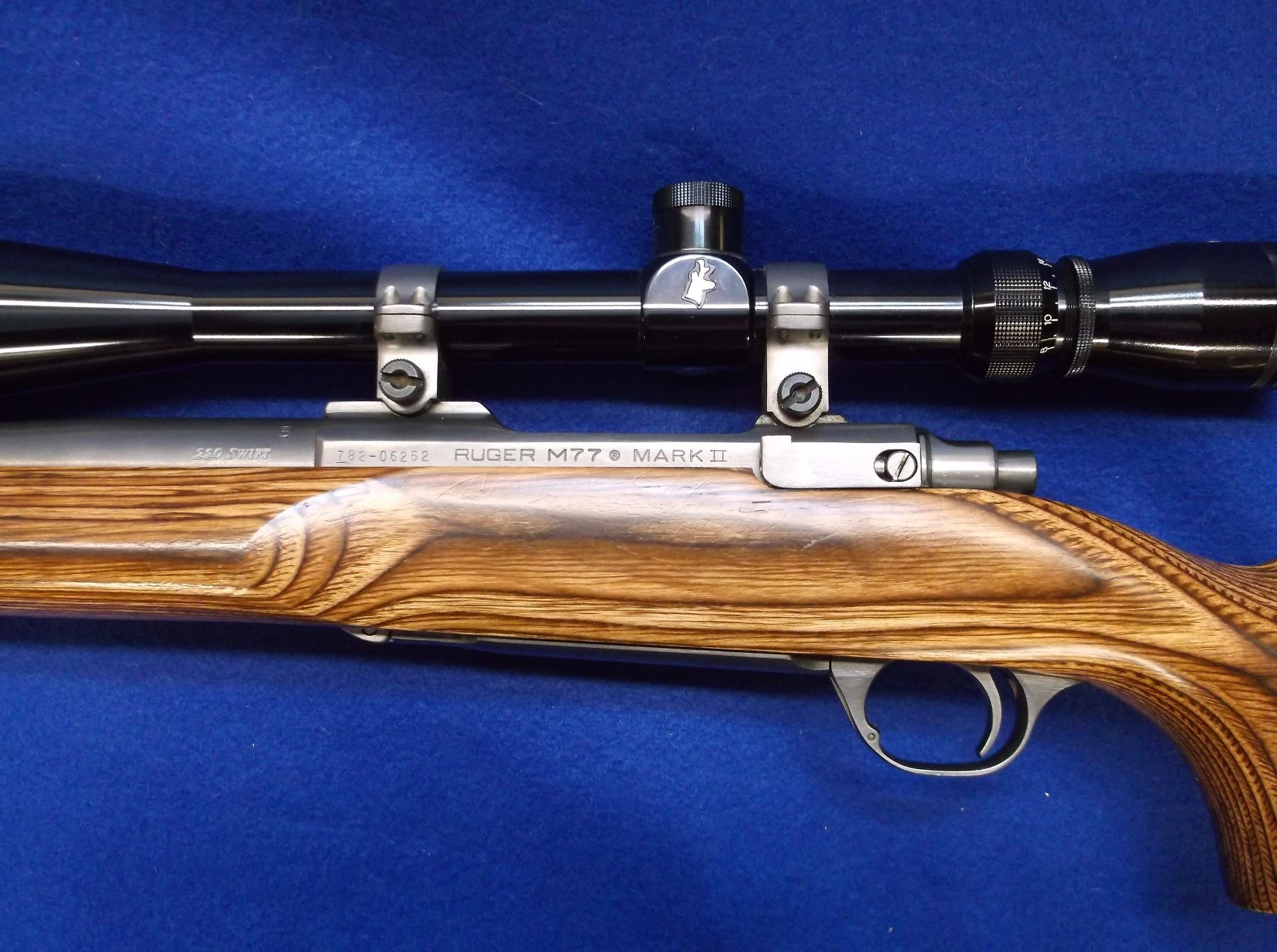 Ruger M77 Mark II Rifle- .220 Swift- Tiger Wood- Bull Barrel- Tasco ...