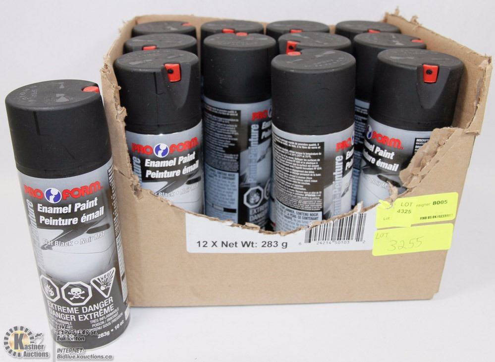 CASE OF 12 PROFORM ENAMEL PAINT ALL FLAT BLACK