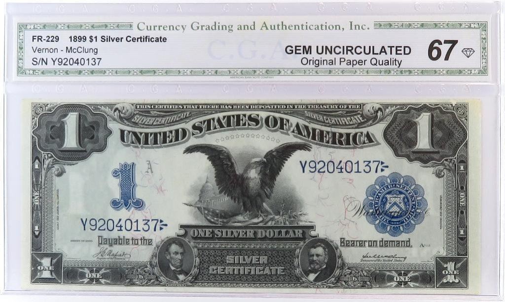 1899 $1 Silver Certificate (Black Eagle) Note. FR# 229. CGA Certified GU67.