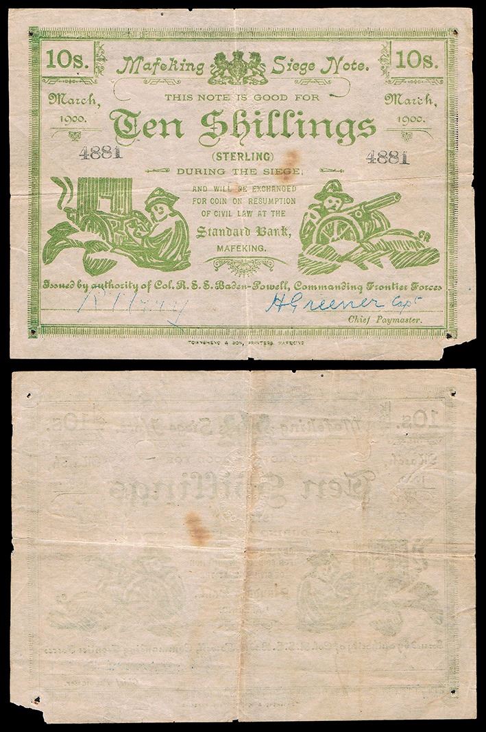 South Africa, Boer War, Ten Shillings, Siege of Mafeking, 1900