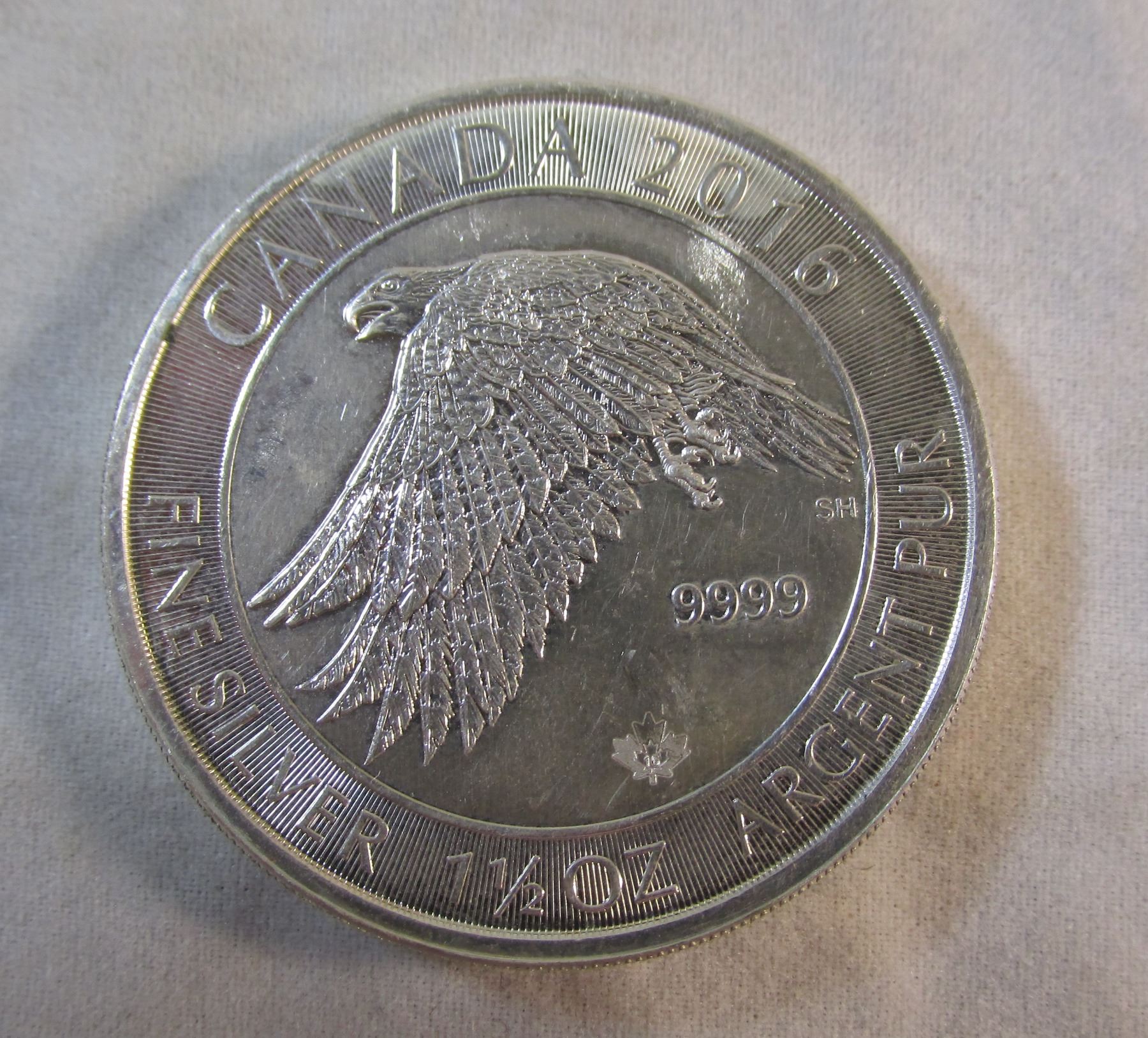 2016 Canadian Snow Falcon $8 Coin 1.5 oz .9999 Silver