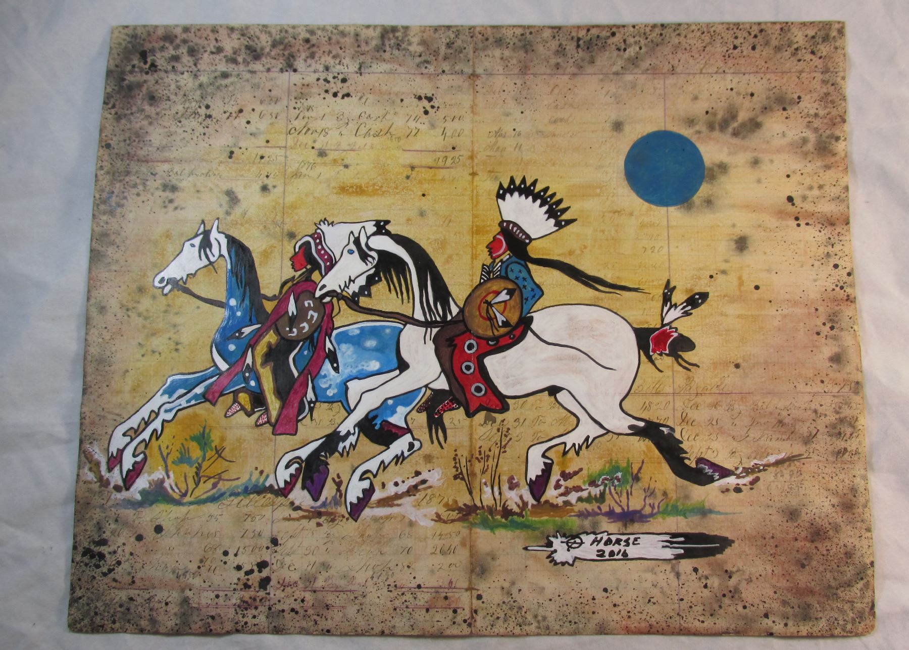 Original Ledger Art by Thurman Horse Pine Ridge South Dakota