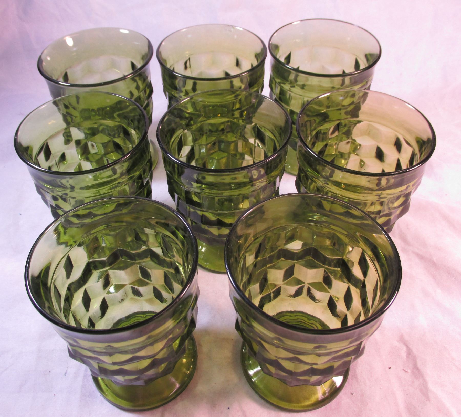 Set of 8 Vintage Green Water Goblets