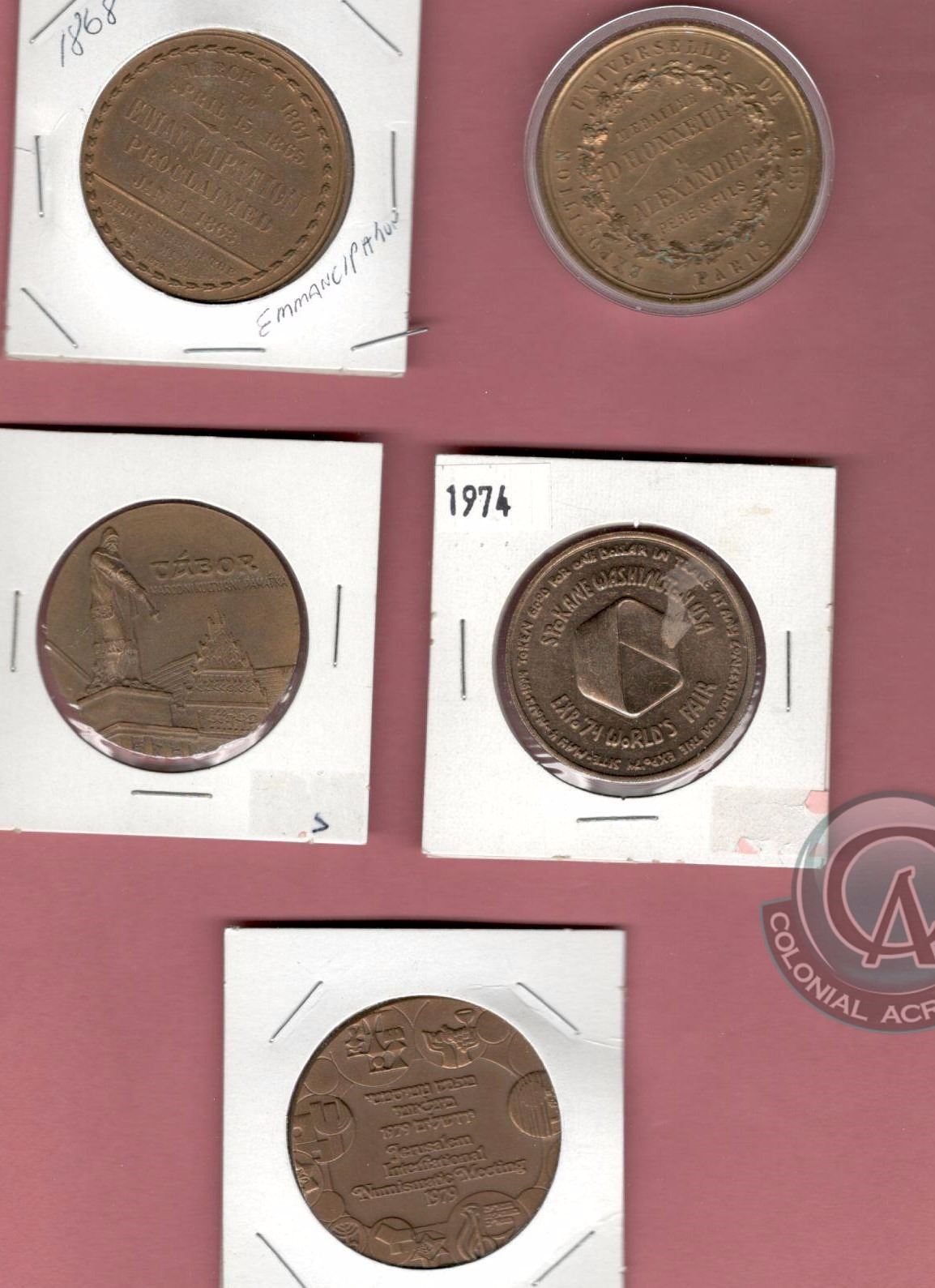 Lot of 5 Medallions: 1855 Paris Exhibition "Medaille D Honneur A ...