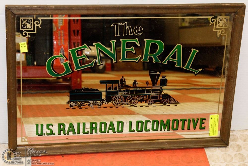 ANTIQUE MIRROR PICTURE THE GENERAL U.S RAILROAD