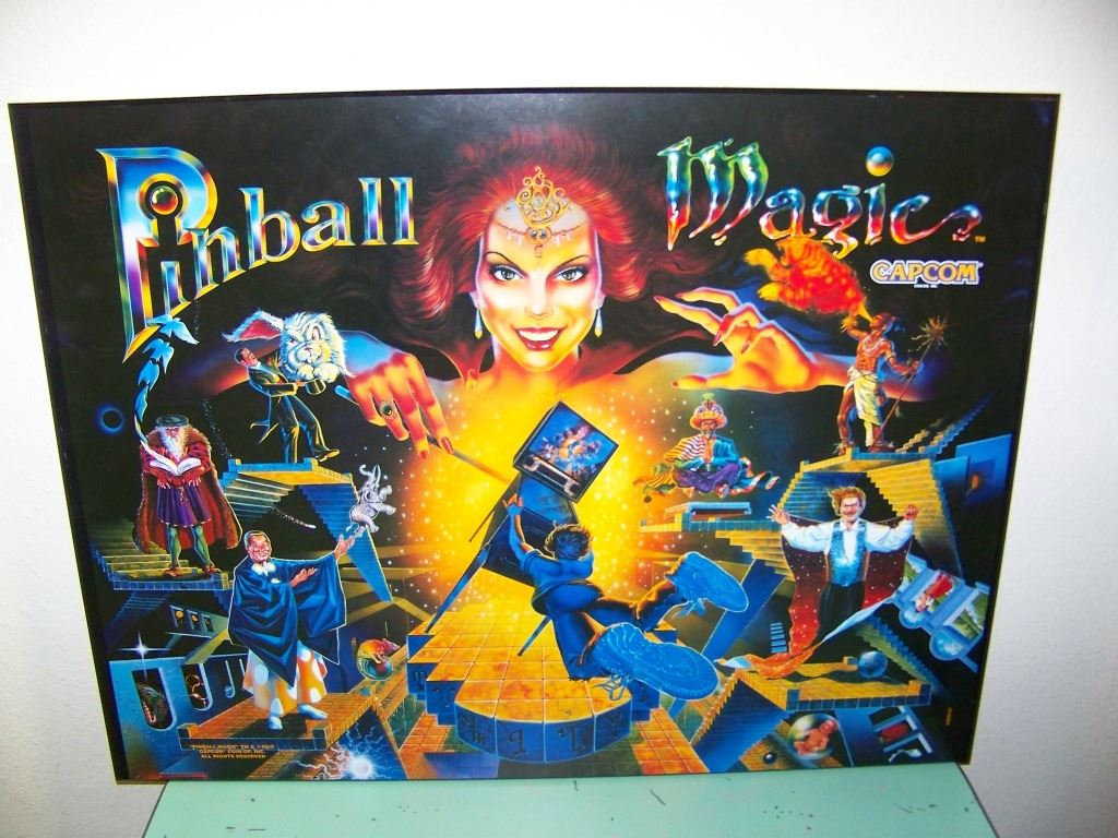 PINBALL MAGIC CAPCOM BACK GLASS ART on WOOD