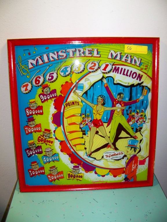 MINSTREL MAN GOTTLIEB 1951 FRAMED BACK GLASS