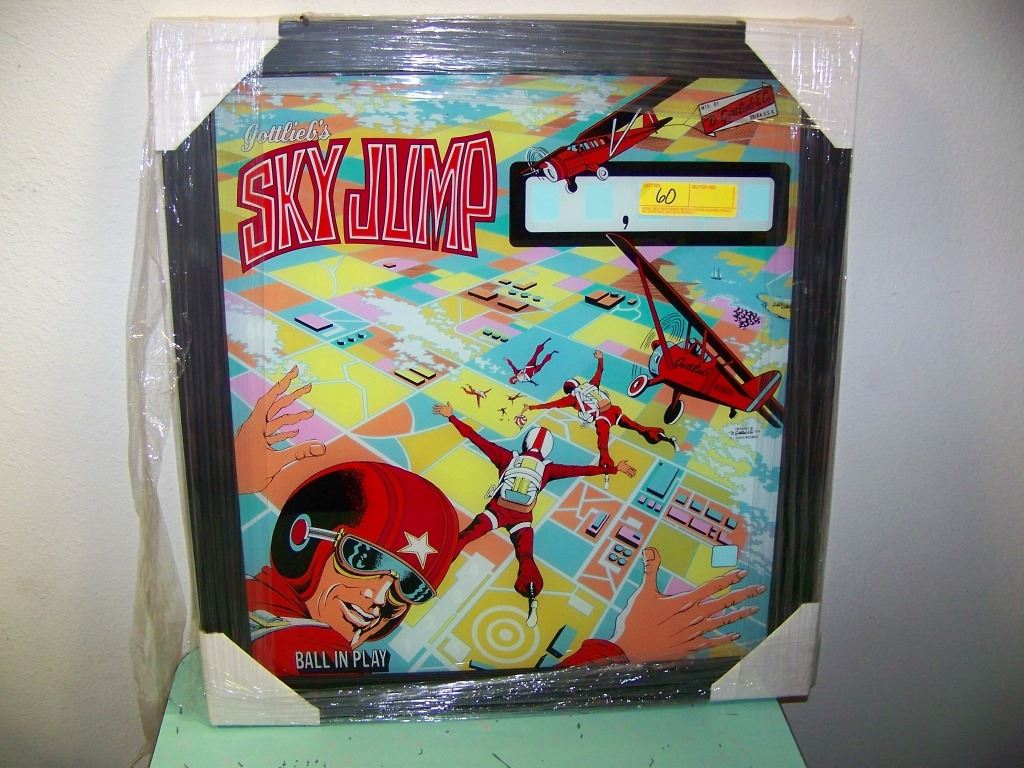 SKY JUMP GOTTLIEB PINBALL FRAMED BACK GLASS