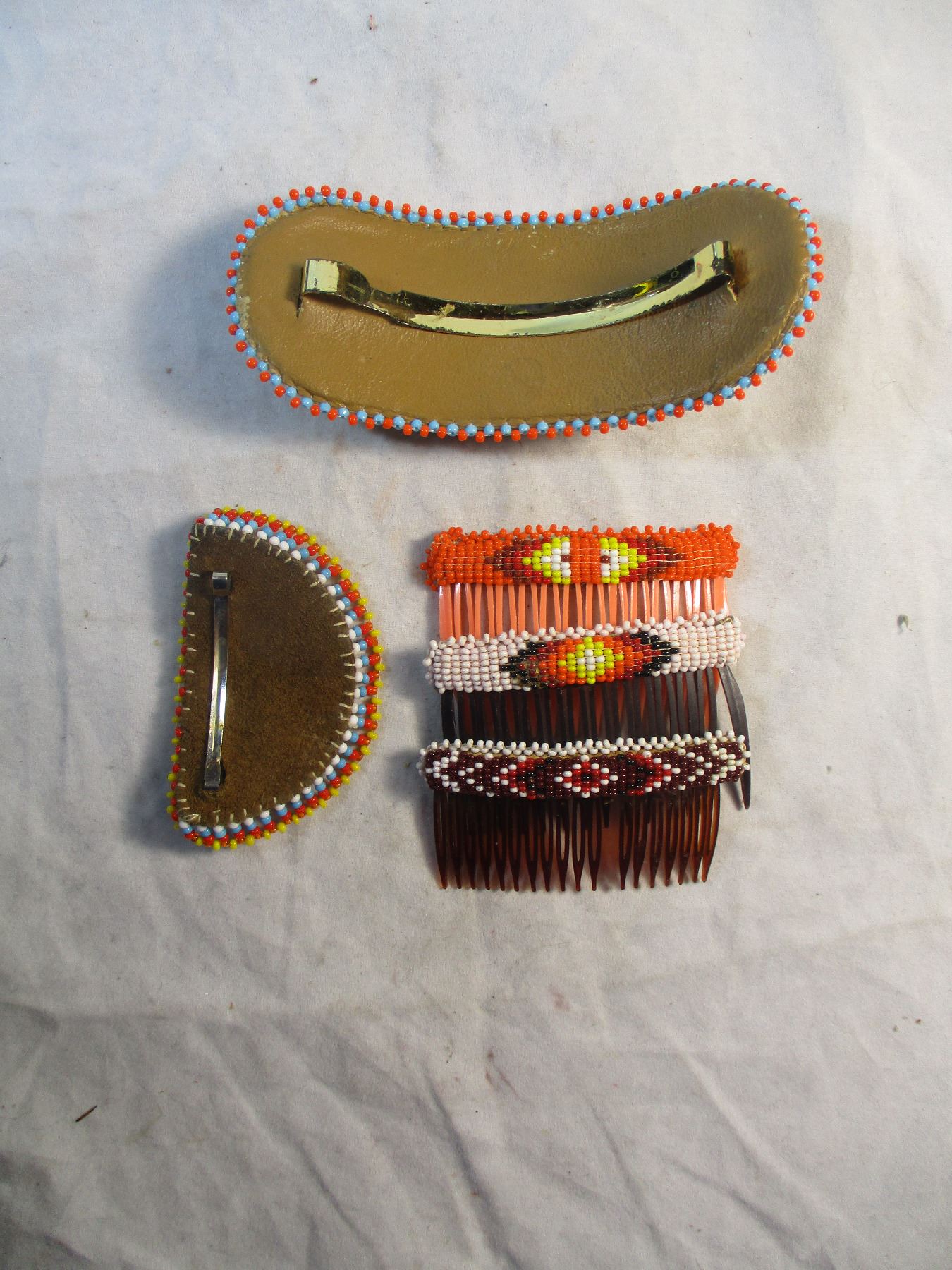 Lot of 5 Vintage Native American Beaded Hair Combs