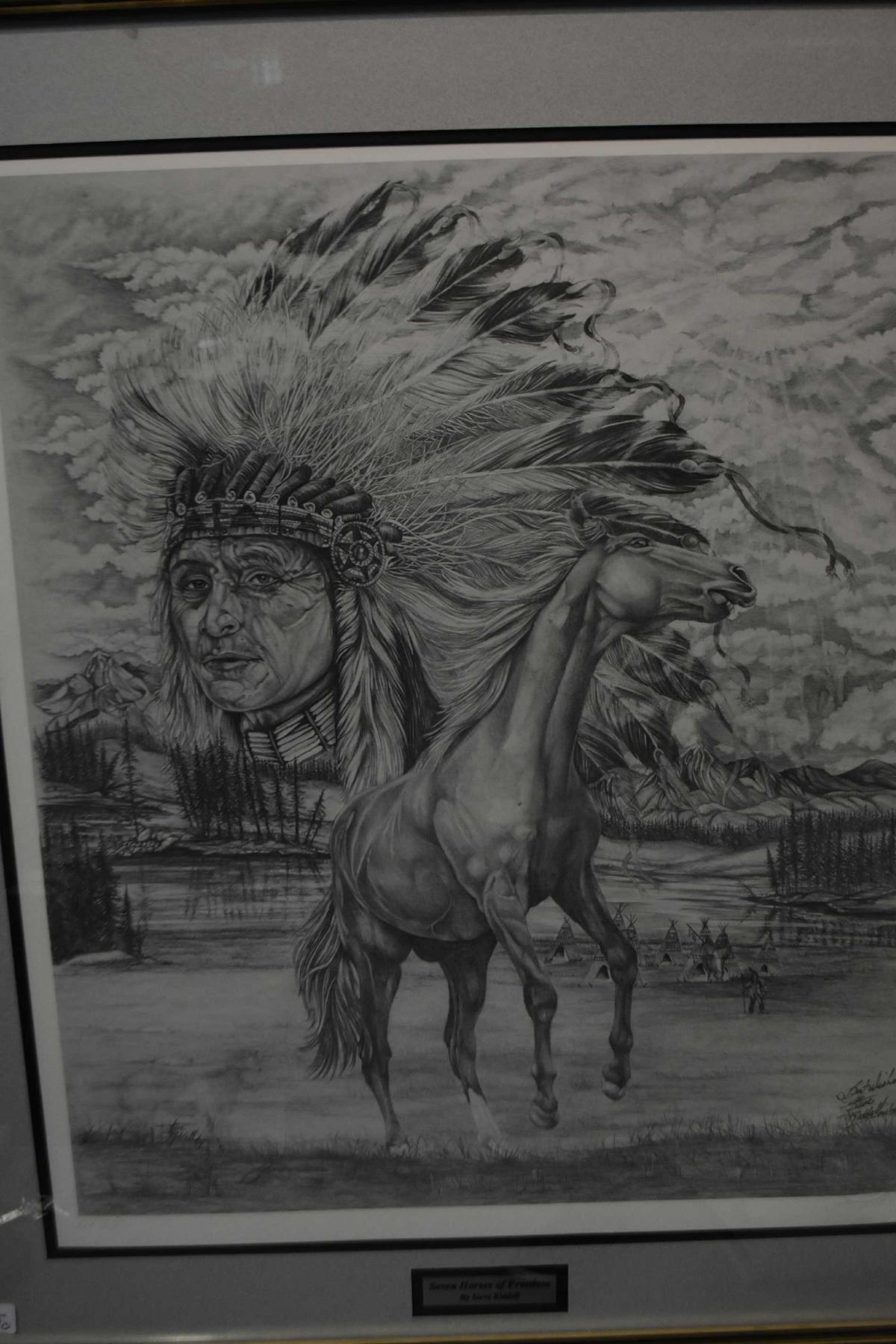 Two framed prints "Seven Horses of Freedom" signed by artist Steve ...