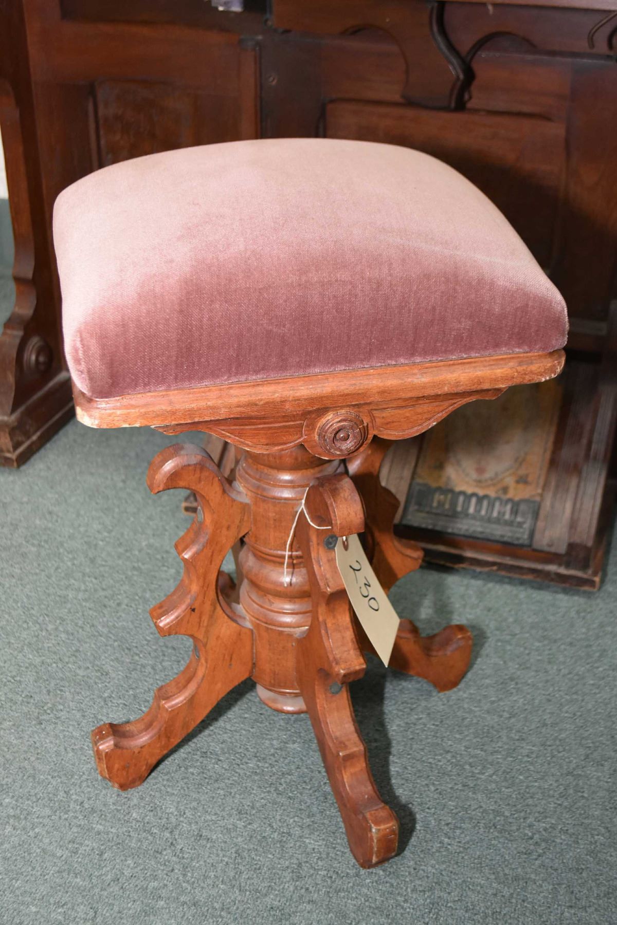 Antique all wood adjustable organ stool