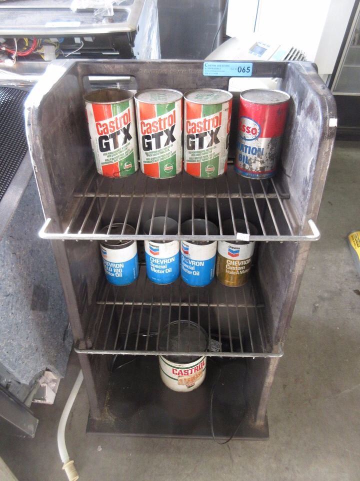 Gas Station Oil Can Display Rack & Contents