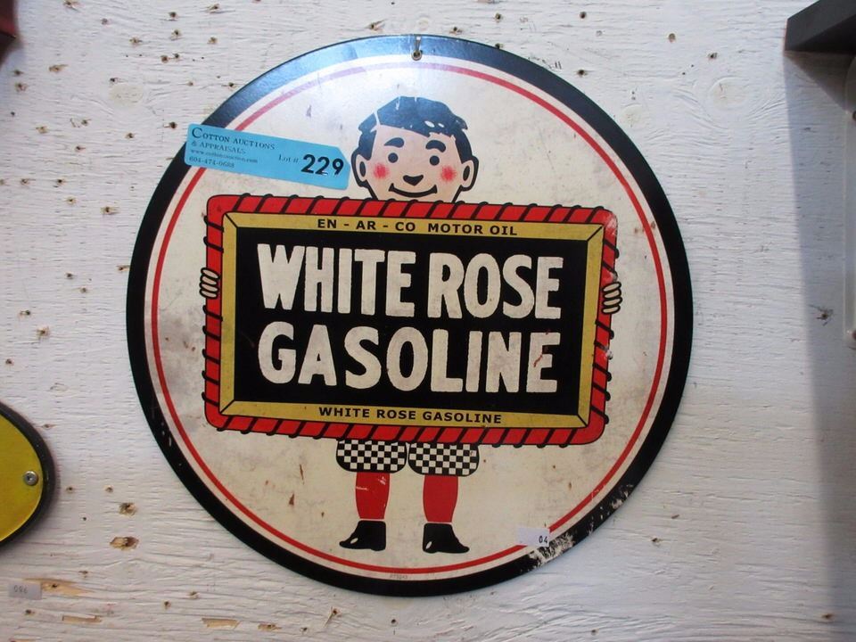 14" Plasma Cut Steel White Rose Gasoline Sign