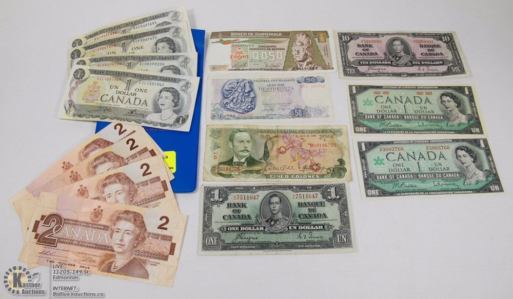 LARGE LOT OF PAPER MONEY INCLUDING CANADIAN