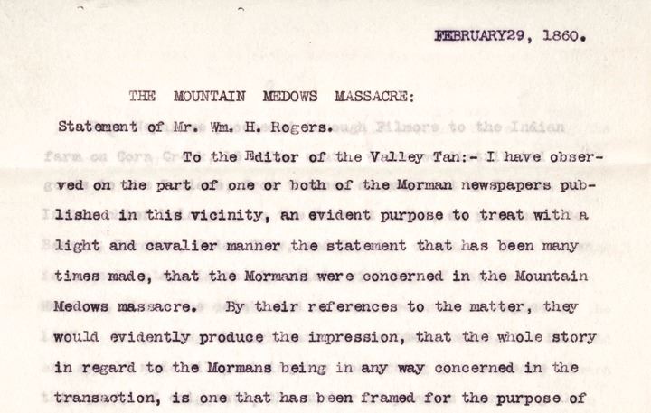 MORMONS. 1857 Mountain Meadows Massacre Important Firsthand Interview ...