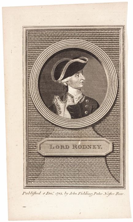 1785 Engraved Portrait British Admiral Lord Rodney
