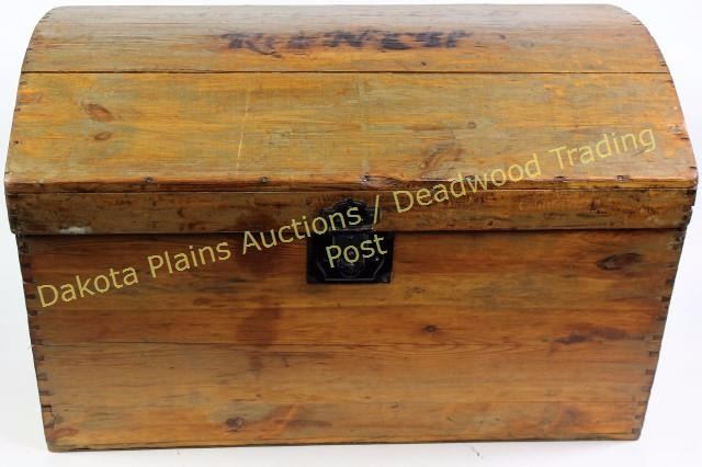 Antique wood trunk from the historic South Dakota Mule Head Ranch ...