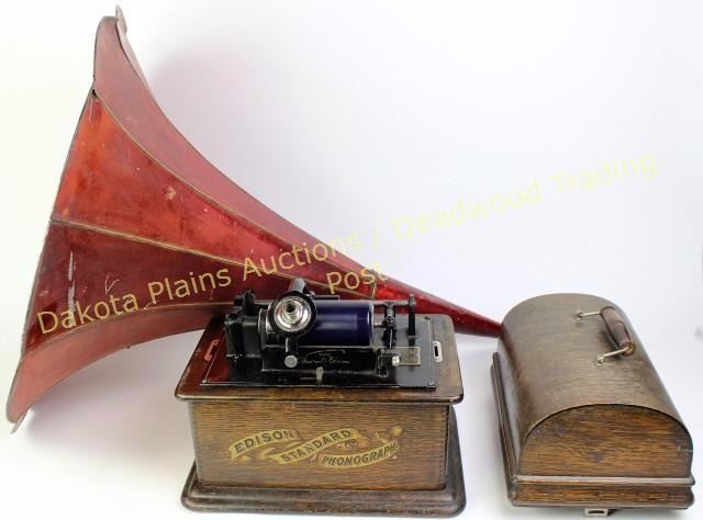 Antique Edison table top roll phonograph SN S302390 oak cased with ...