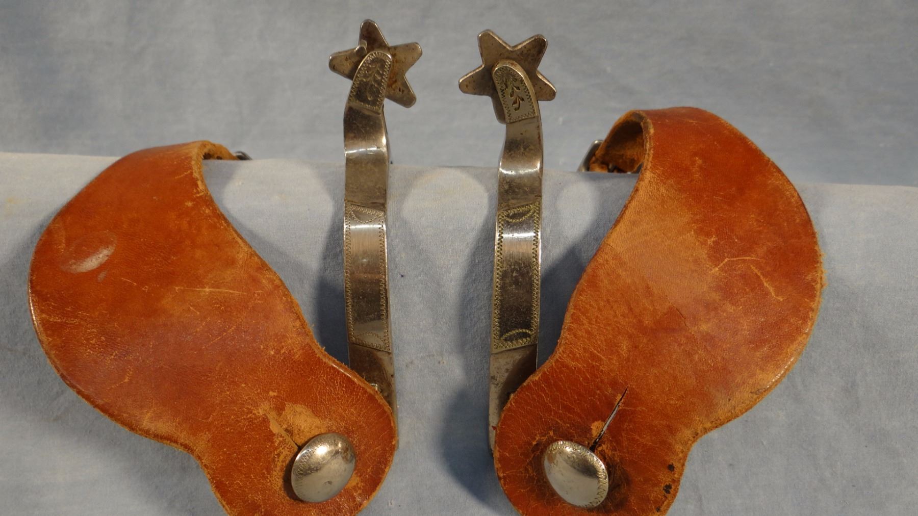 Kelly silver mtd kids spurs, 5 pt rowels, ca. 1940's