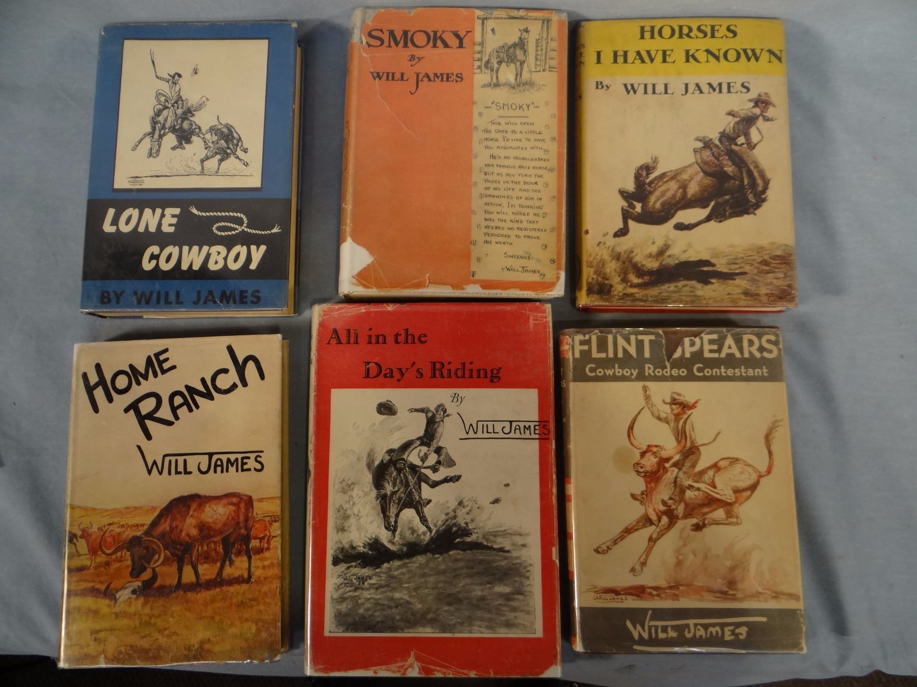 6 Will James books, includes 1928 ed. Smoky in scarce dj with "bookmark ...