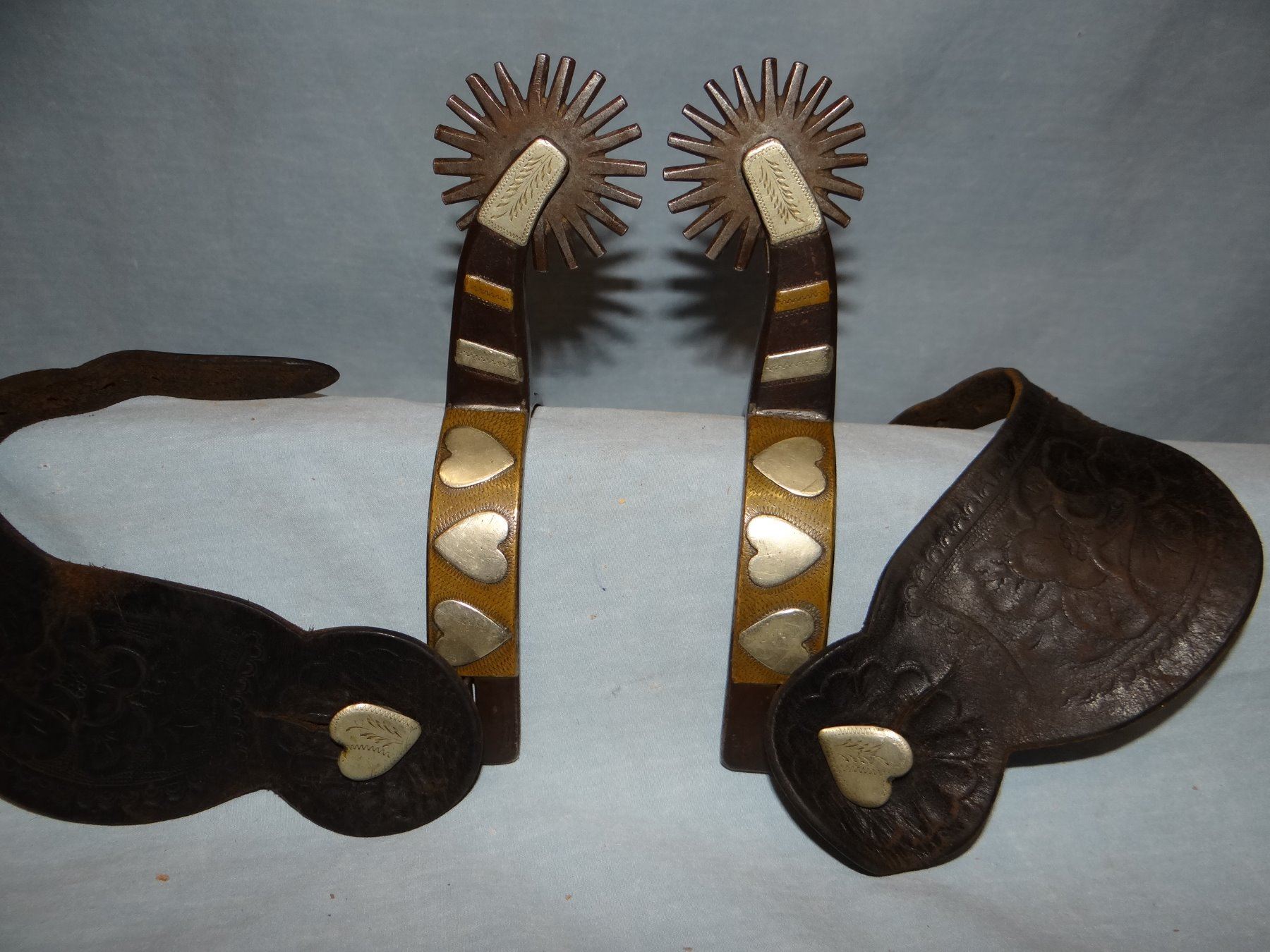 Kelly Bros spurs, 4 heart pattern, ca. 1910 - 1920, flat marked, double ...