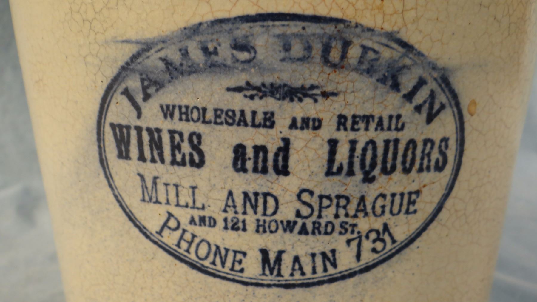 James Durin 1 gal. ,Mill & Spraque, WA, crock whiskey jug, Spokane ...