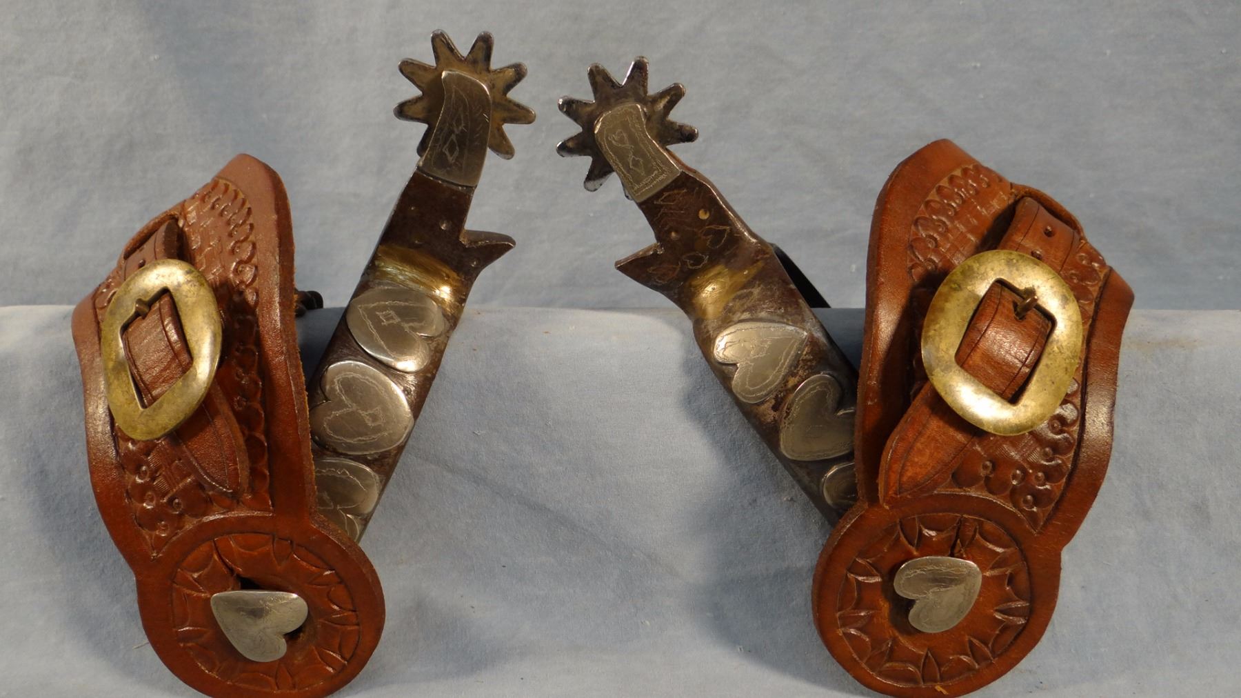 Shop-made spurs, 4 heart pattern, 9 pt. rowels