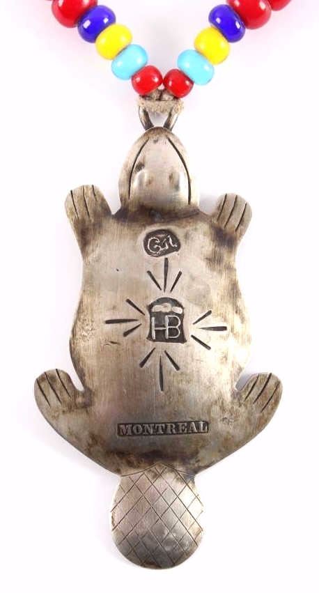 HB Silver Beaver Effigy Trade Bead Necklace