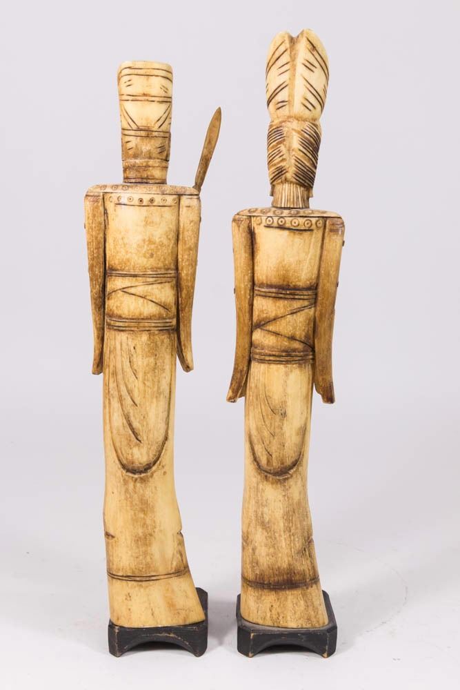 Pair Carved Bone Chinese Figures, King & Queen