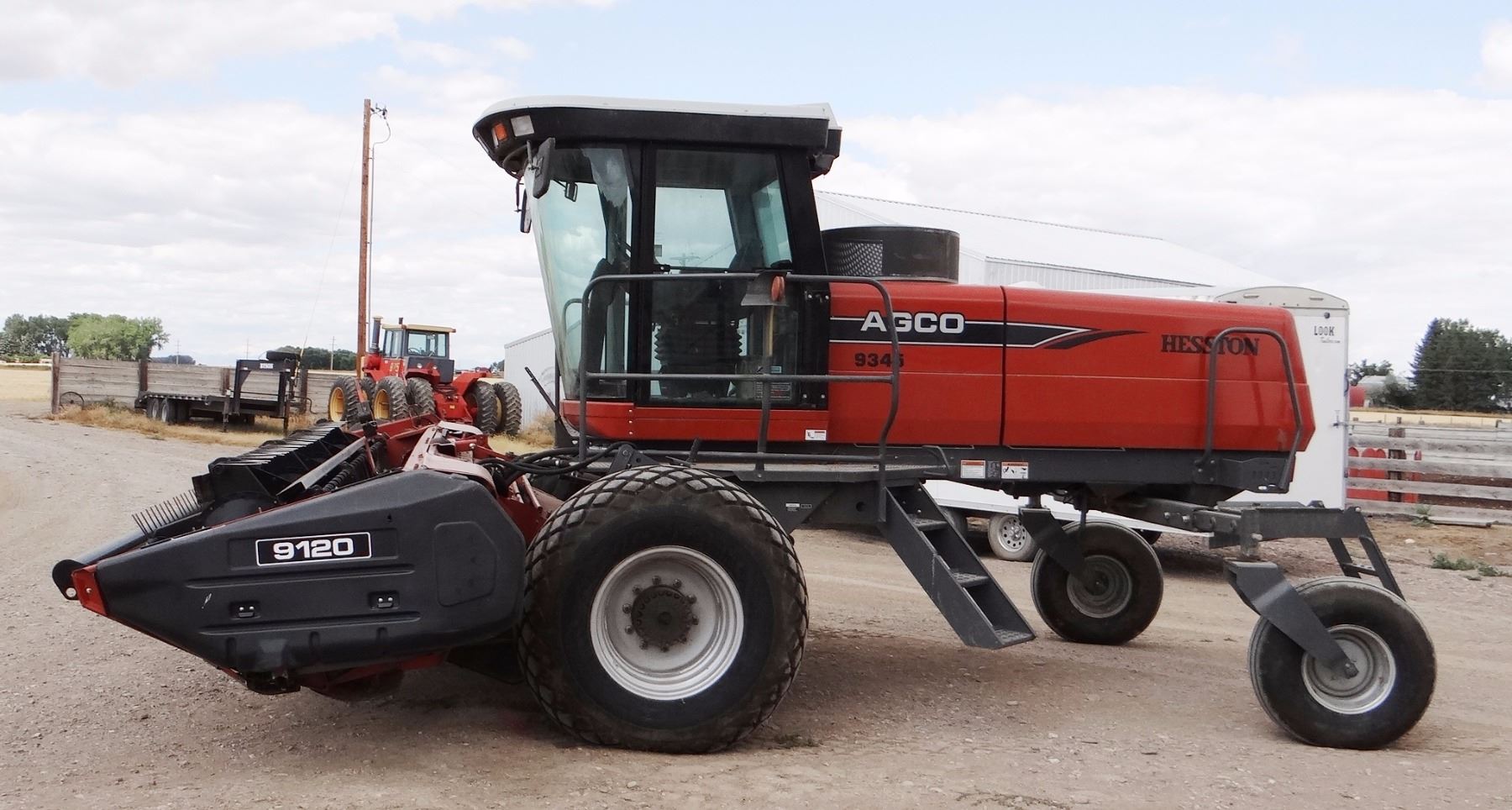 2010 Hesston Agco 9345 swather, 9120 16’ header, dual auger, steel ...