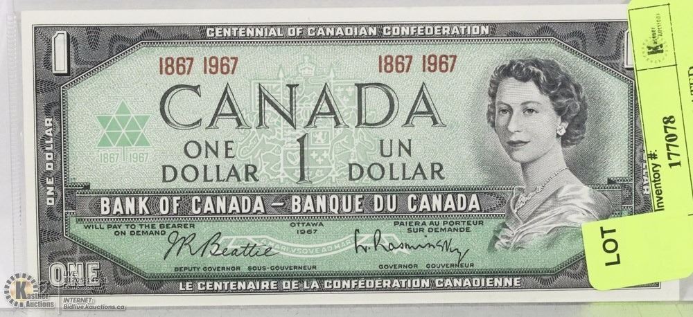 CANADIAN UNCIRCULATED CENTENNIAL $1 DOLLAR BILL