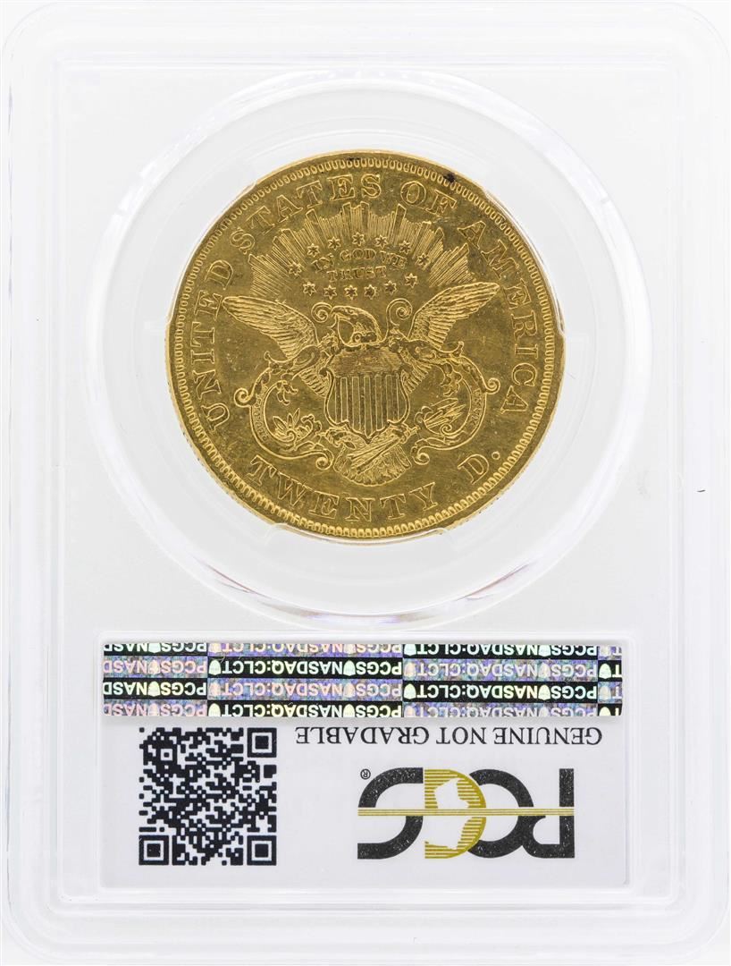 1866 $20 with Motto Liberty Head Double Eagle Gold Coin PCGS Genuine AU Detail