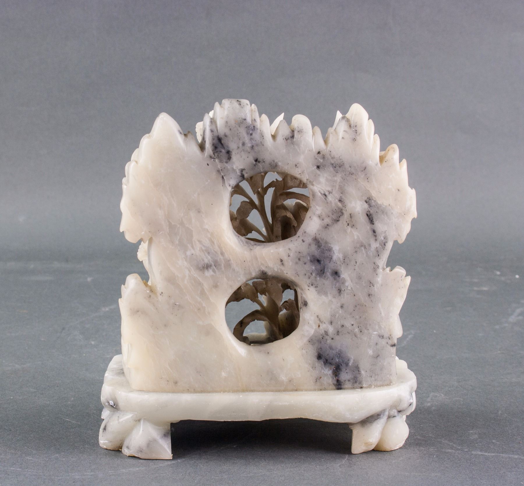 Chinese White Shoushan Stone Caved Flower Boulder