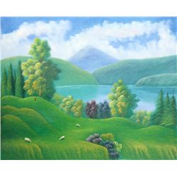 Meijan Yang, Landscape with Sheep (4), Oil Painting