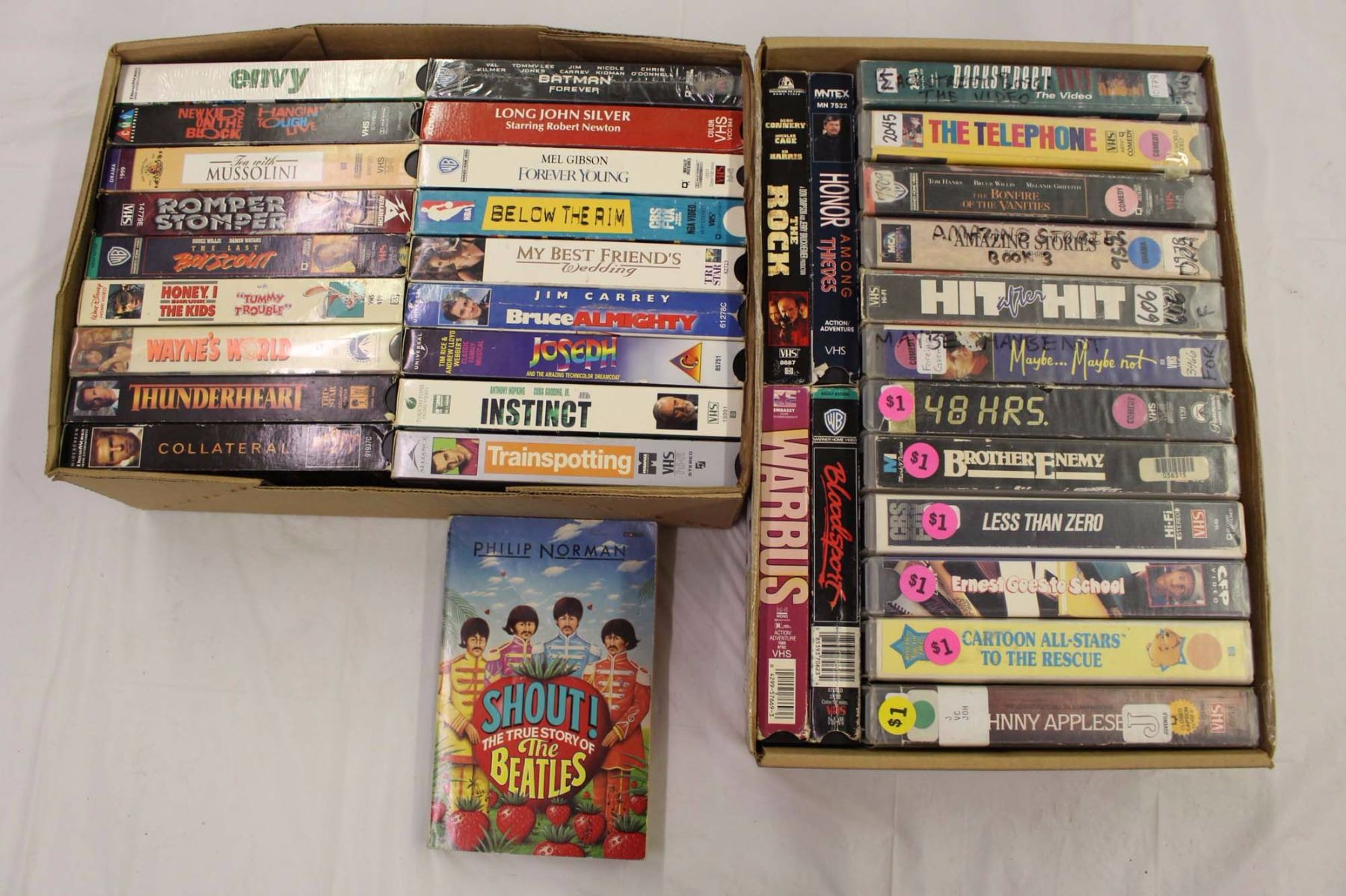 Lot of VHS Movies w/A Beatles Book (Shout! The True Story of The Beatles)