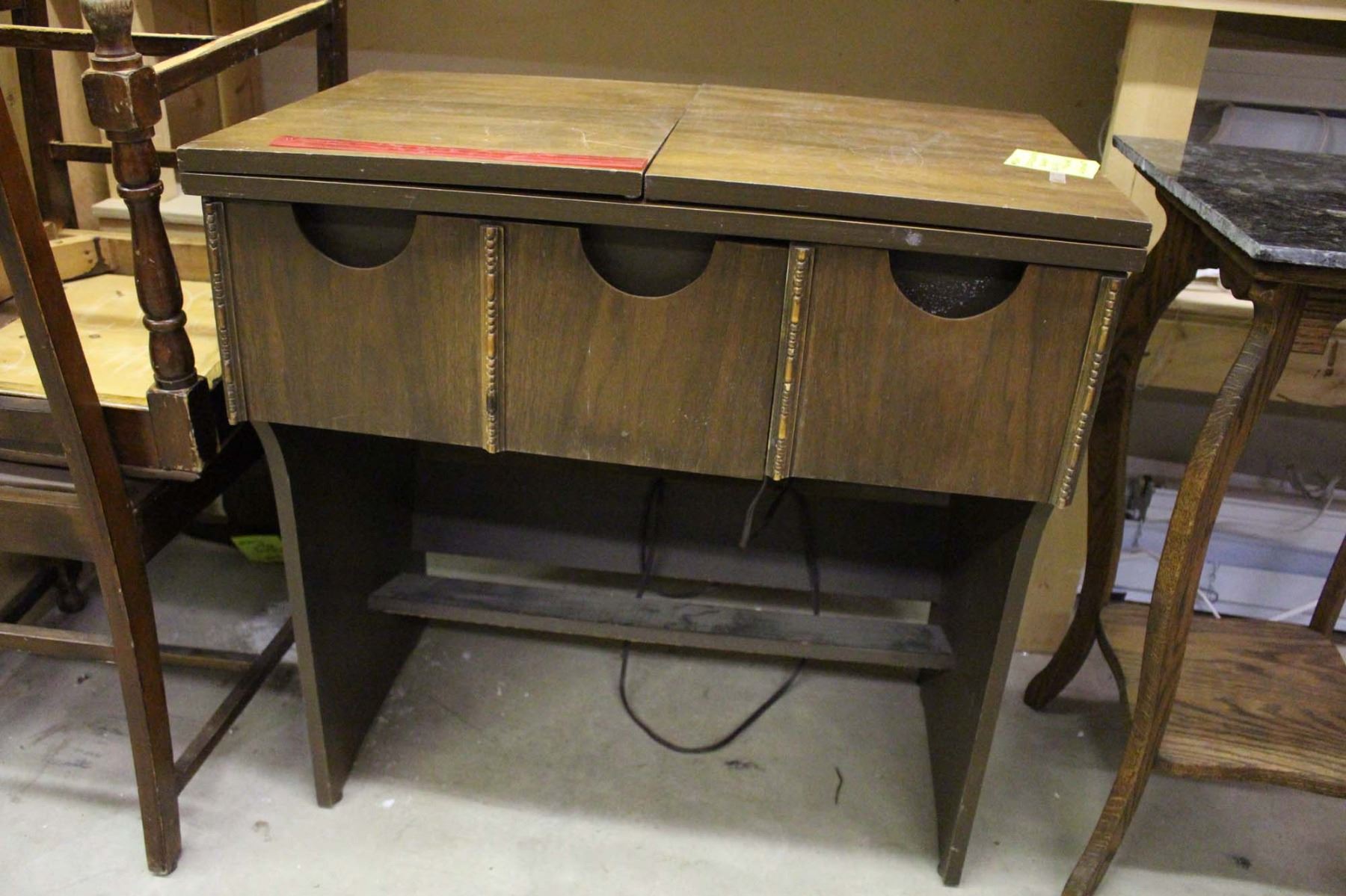 Old Electric Singer Sewing Machine In Cabinet